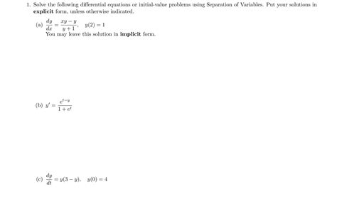 solved 1 solve the following differential equations or