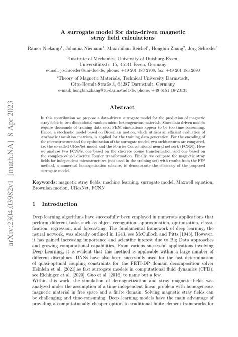 pdf a surrogate model for data driven magnetic stray field calculations