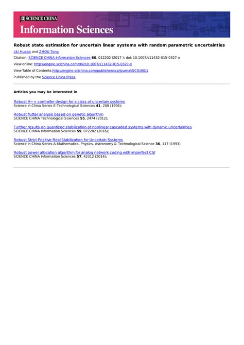 pdf robust state estimation for uncertain linear systems with deterministic input signals