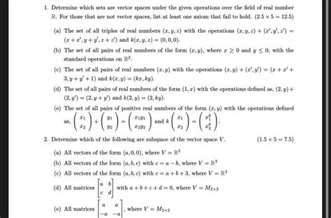 solved 1 determine which sets are vector spaces under the
