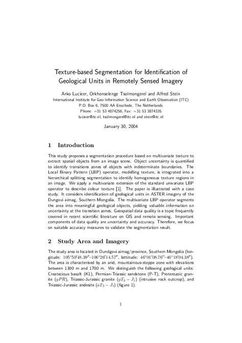 pdf texture based segmentation for identification of geological units in remotely sensed