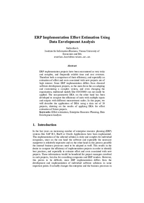 pdf erp implementation effort estimation using data envelopment analysis stefan koch
