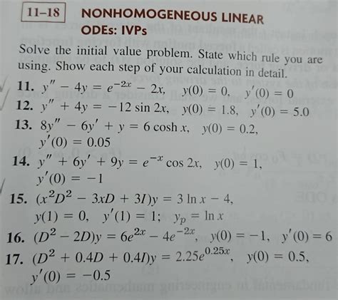 solved 11 18 nonhomogeneous linear odes ivps solve the