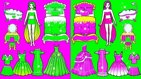 Paper Dolls Dress Up Pink Vs Green Challenge Adorable Sister Handmade Quiet Book Barbie New