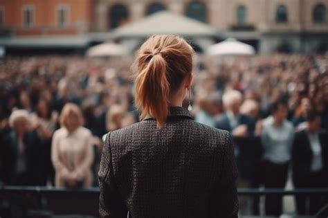 Premium Photo A Woman Stands In Front Of A Crowd Of People The Word Women On The Front Of Her