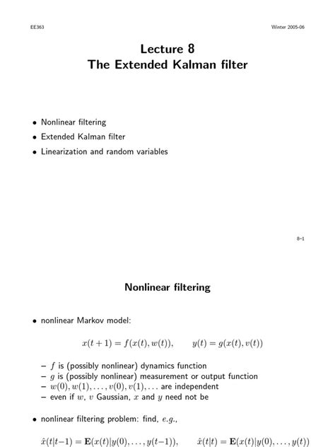 nonlinear filtering extended kalman filter linearization and random variables pdf