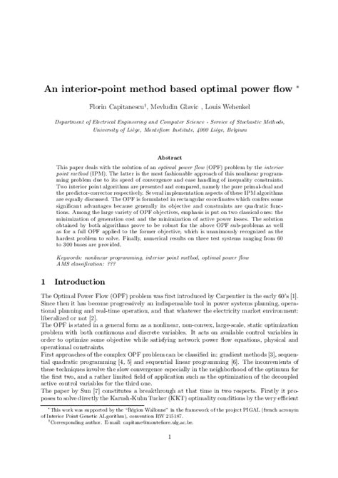 pdf an interior point method based optimal power flow louis wehenkel