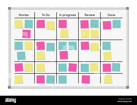 SCRUM Task Board Work Process Whiteboard With Sticker Note Vector