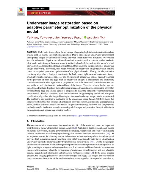 PDF Underwater Image Restoration Based On Adaptive Parameter