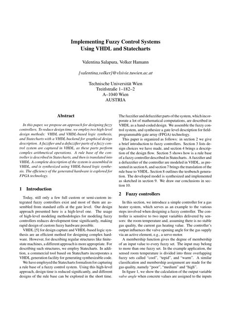 pdf implementing fuzzy control systems using vhdl and statecharts