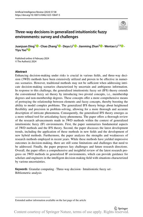 pdf three way decisions in generalized intuitionistic fuzzy environments survey and challenges