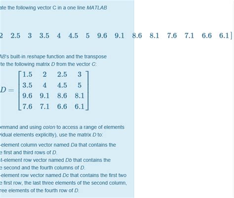 solved use colon to create the following vector c in a one