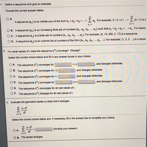 solved 1 define a sequence and give an example choose the