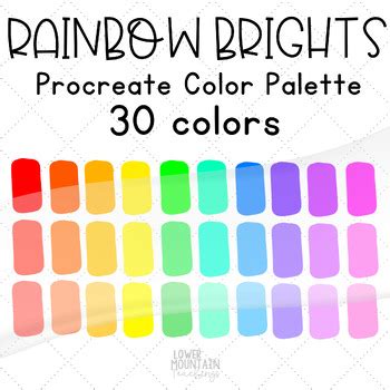 Procreate Color Palette Rainbow Brights Theme With Hex Codes TPT