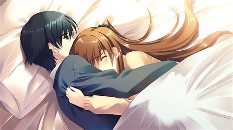 Bed Black Eyes Black Hair Blush Brown Hair Game Cg Kitahara Haruki Long Hair Male Ogiso Setsuna