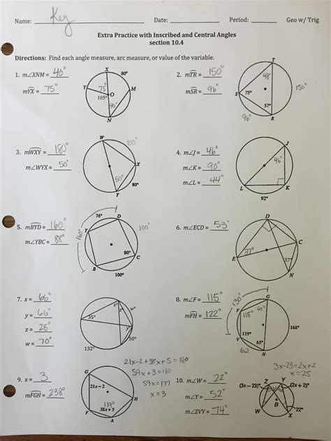 Inscribed Angles In Circles Partner Worksheet Answers Angleworksheets