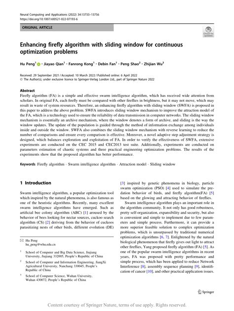 enhancing firefly algorithm with sliding window for continuous optimization problems request pdf