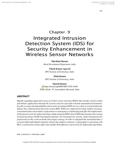 pdf integrated intrusion detection system ids for security enhancement in wireless sensor