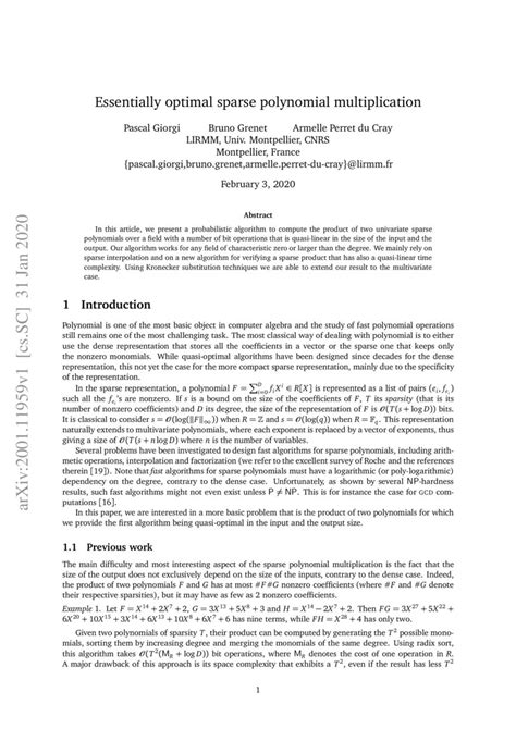 essentially optimal sparse polynomial multiplication deepai