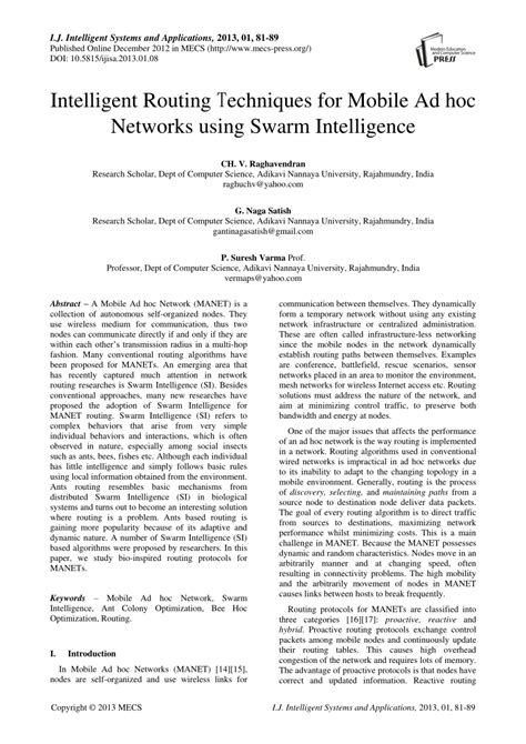 pdf intelligent routing techniques for mobile ad hoc networks using swarm intelligence