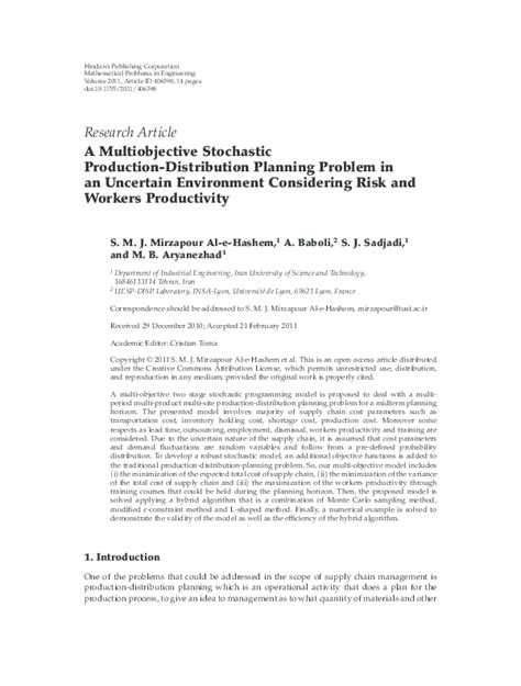 pdf a multiobjective stochastic production distribution planning problem in an uncertain