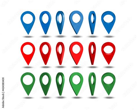 Location Icons 3D Big Set Map Pointer Pin Red Green Blue Location