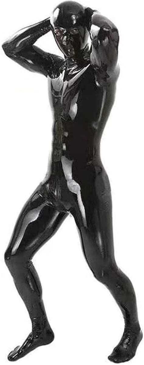 Oaimmk Sexy Mens Lingerie Shiny Patent Leather Catsuit Full Body Design Latex Tight