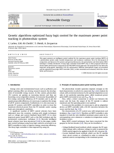 pdf genetic algorithms optimized fuzzy logic control for the maximum power point tracking in