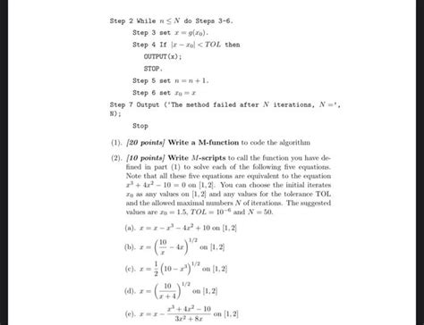 solved 3 [30 points] an algorithm of the fixed point method