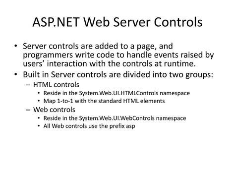 PPT ASP NET Web Server Controls PowerPoint Presentation Free