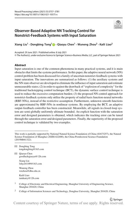 observer based adaptive nn tracking control for nonstrict feedback systems with input saturation