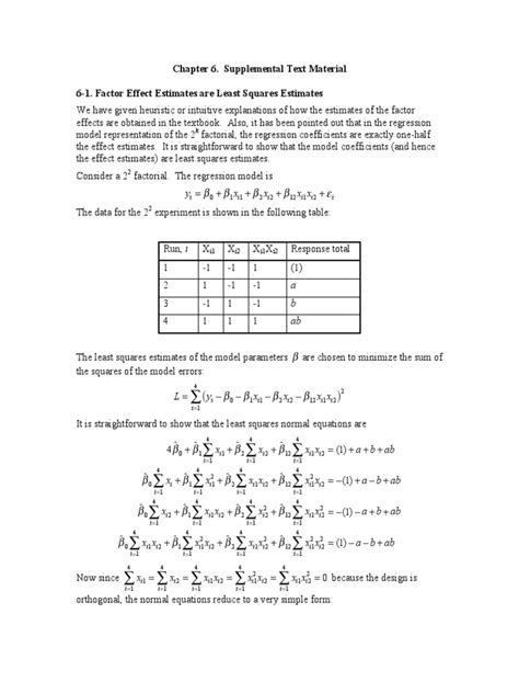 chapter 6 supplemental text material 6 1 factor effect estimates are least squares estimates