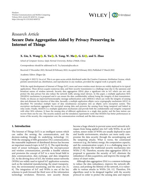 pdf secure data aggregation aided by privacy preserving in internet of things