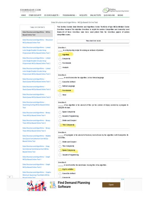 examradar com data structure algorithms mcq based online tests 1 pdf multiple choice