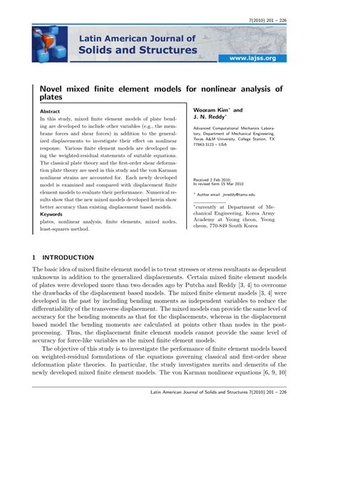 pdf novel mixed finite element models for nonlinear analysis of plates
