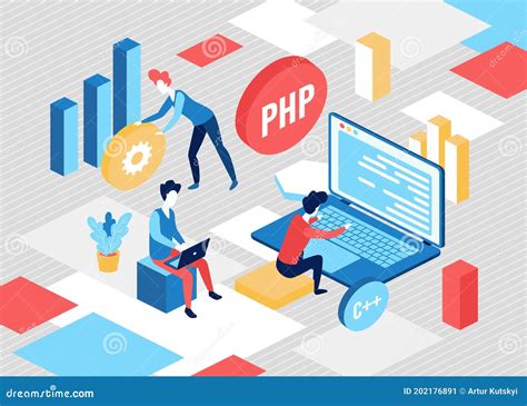Web Development Isometric Concept 3d Developer People Work Stock