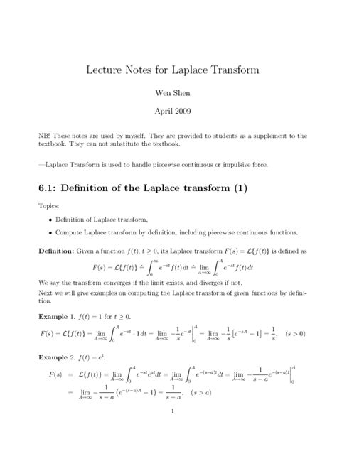 pdf lecture notes for laplace transform epolle mesue