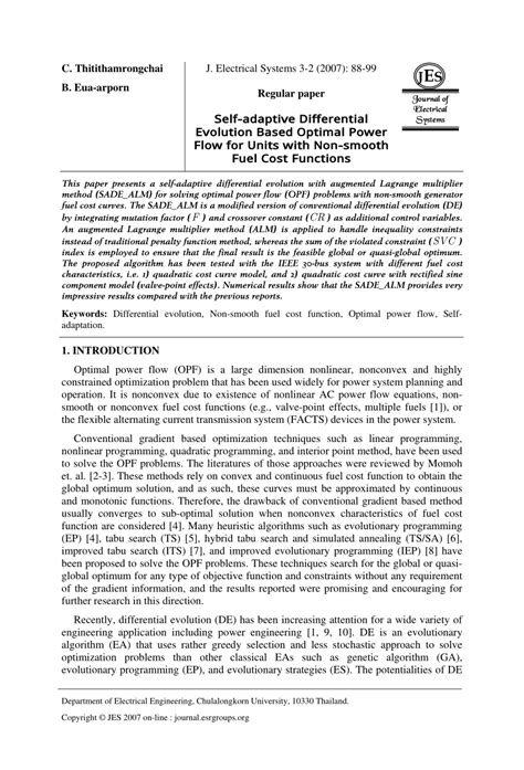 pdf self adaptive differential evolution based optimal power flow for units with non smooth