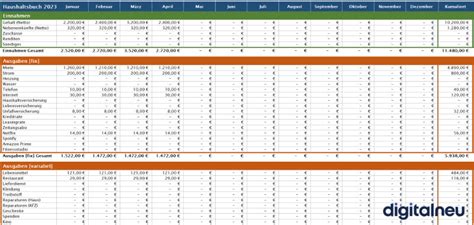 Kostenlose Excel Haushaltsbuch Vorlage für 2023