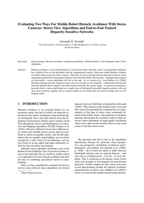 pdf evaluating two ways for mobile robot obstacle avoidance with stereo cameras stereo view