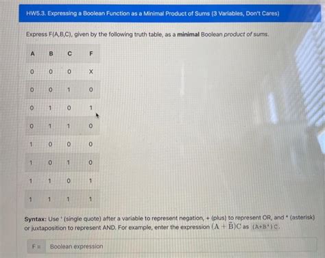 solved hw5 3 expressing a boolean function as a minimal