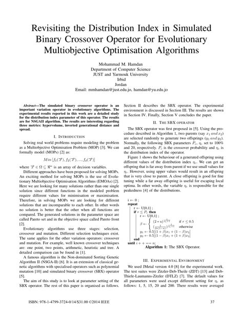 pdf revisiting the distribution index in simulated binary crossover operator for evolutionary