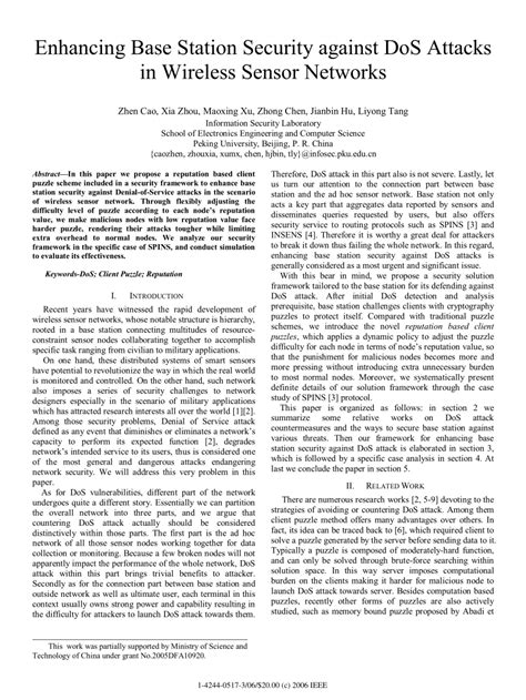 pdf enhancing base station security against dos attacks in wireless sensor networks