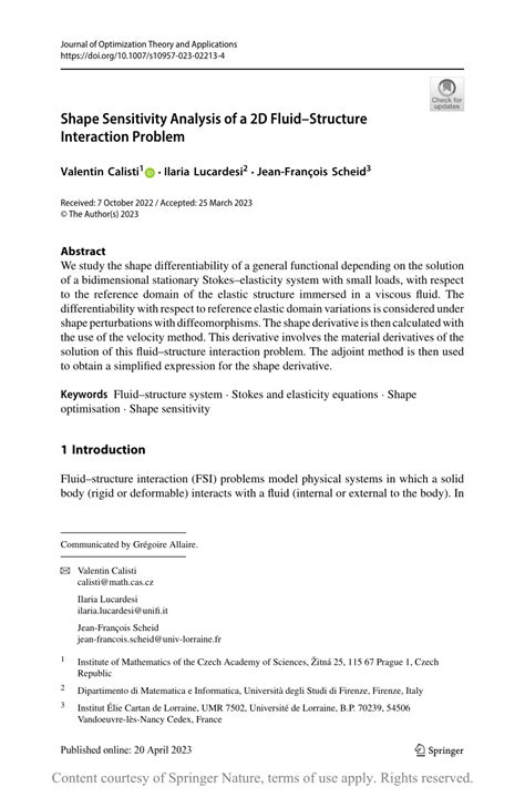 pdf shape sensitivity analysis of a 2d fluid structure interaction problem