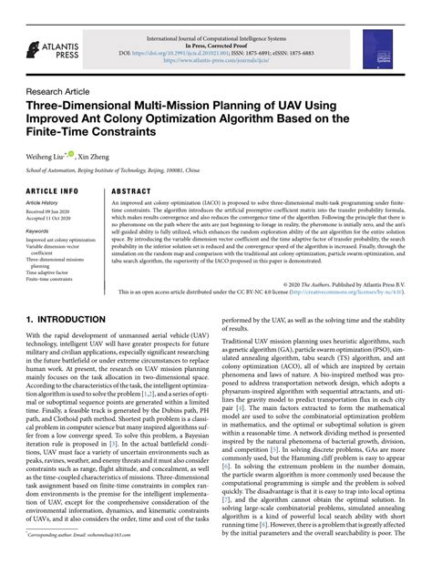 pdf three dimensional multi mission planning of uav using improved ant colony optimization