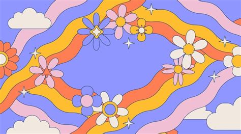 Premium Vector Hand Drawn Psychedelic Groovy Background With Flowers