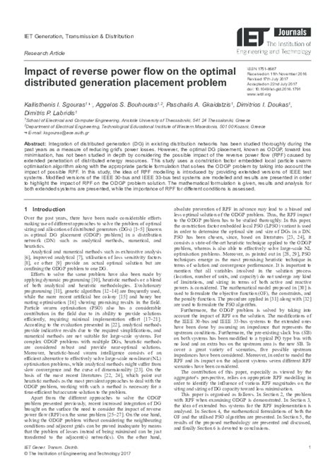 pdf impact of reverse power flow on the optimal distributed generation placement problem