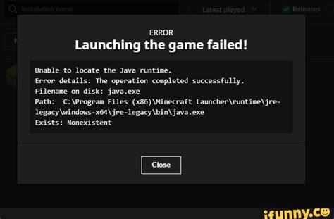 ERROR Launching The Game Failed Unable To Locate The Java Runtime