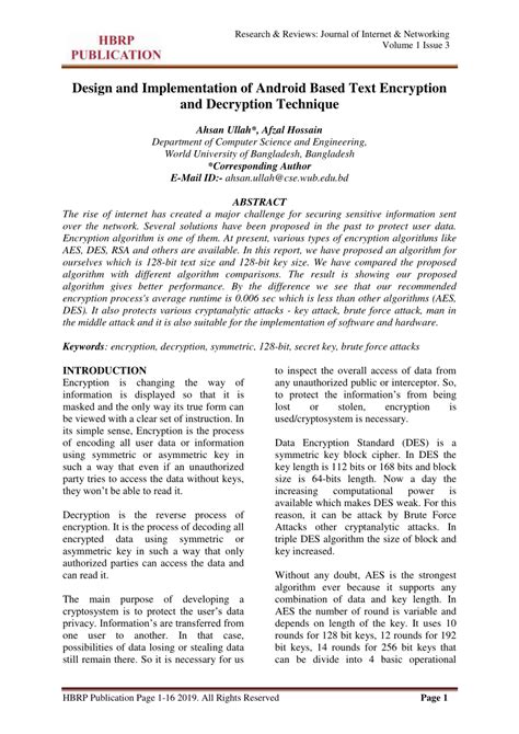 pdf design and implementation of android based text encryption and decryption technique