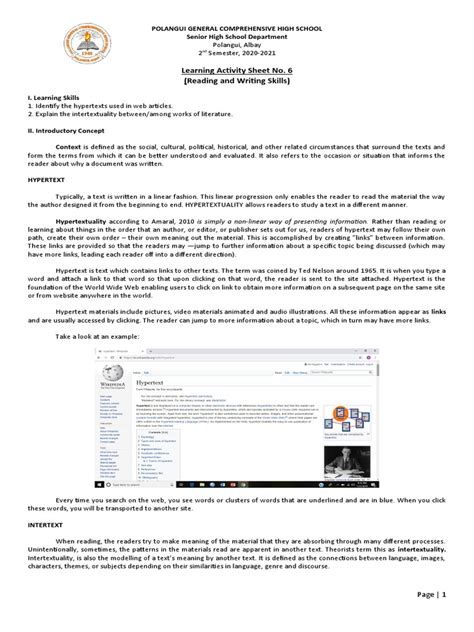 rws las 6 hypertext and intertext pdf intertextuality hypertext